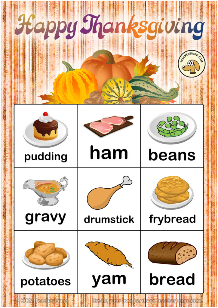 Thanksgiving Food Bingo 3x3 (100 pages + call sheet) | Made By Teachers