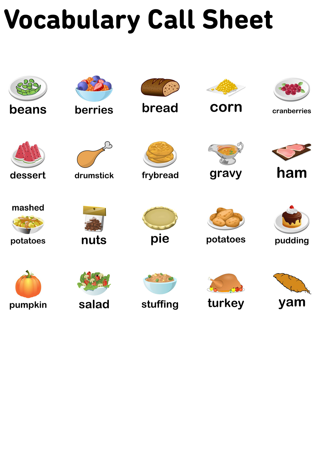 Thanksgiving Food Bingo 3x3 (100 pages + call sheet) | Made By Teachers