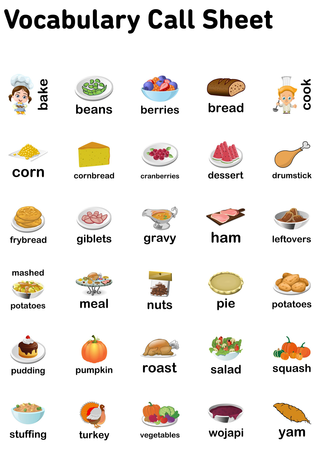 Thanksgiving Food Bingo 4x4 (100 pages + call sheet) | Made By Teachers