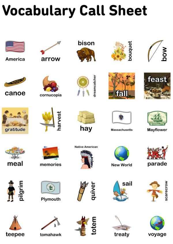 Thanksgiving Bingo Historical 4x4 (5 pages + call sheet) | Made By Teachers