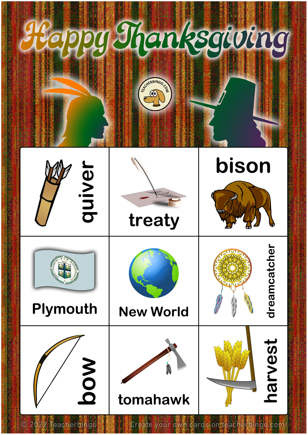 Thanksgiving Bingo Historical 3x3 (100 pages + call sheet) | Made By ...
