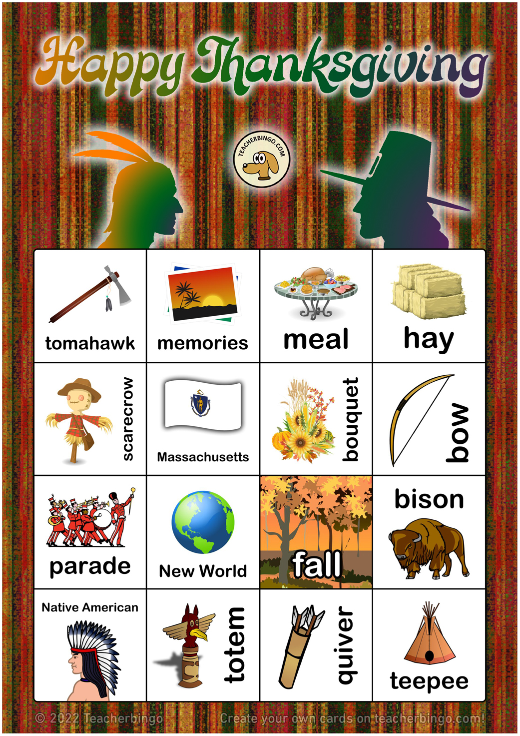 Thanksgiving Bingo Historical 4x4 (100 pages + call sheet) | Made By ...