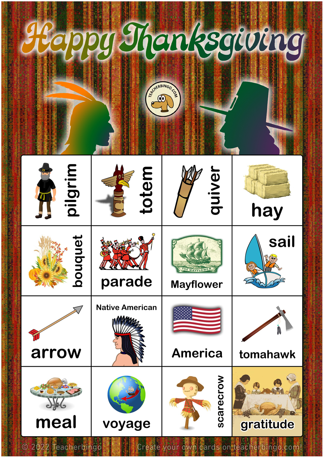 Thanksgiving Bingo Historical 4x4 (100 pages + call sheet) | Made By ...