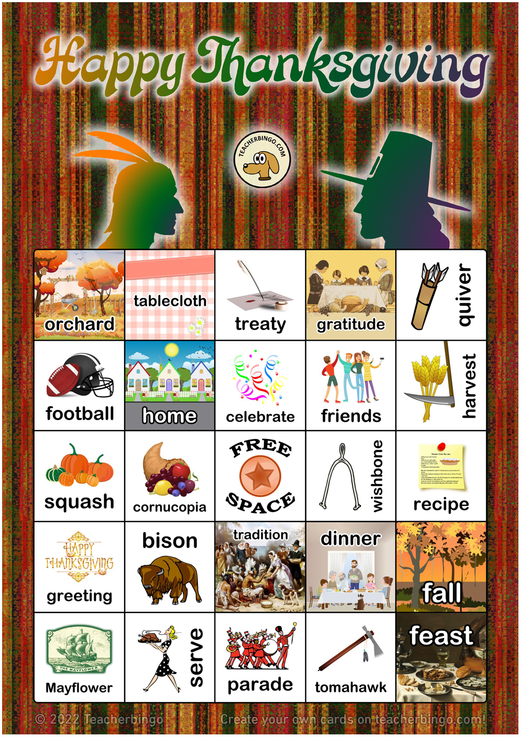 Thanksgiving Bingo Historical 5x5 (100 pages + call sheet) | Made By ...