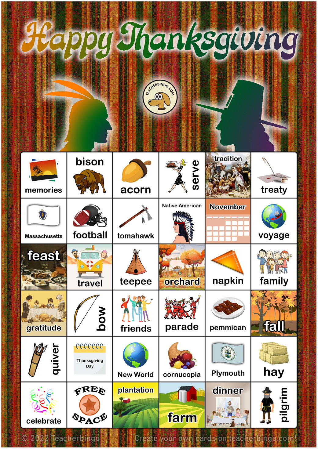 Thanksgiving Bingo Historical 6x6 (100 pages + call sheet) | Made By ...