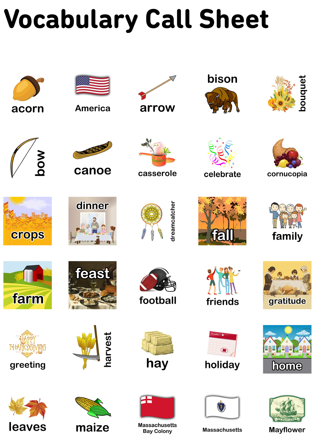 Thanksgiving Bingo Historical 6x6 (100 pages + call sheet) - Made By ...