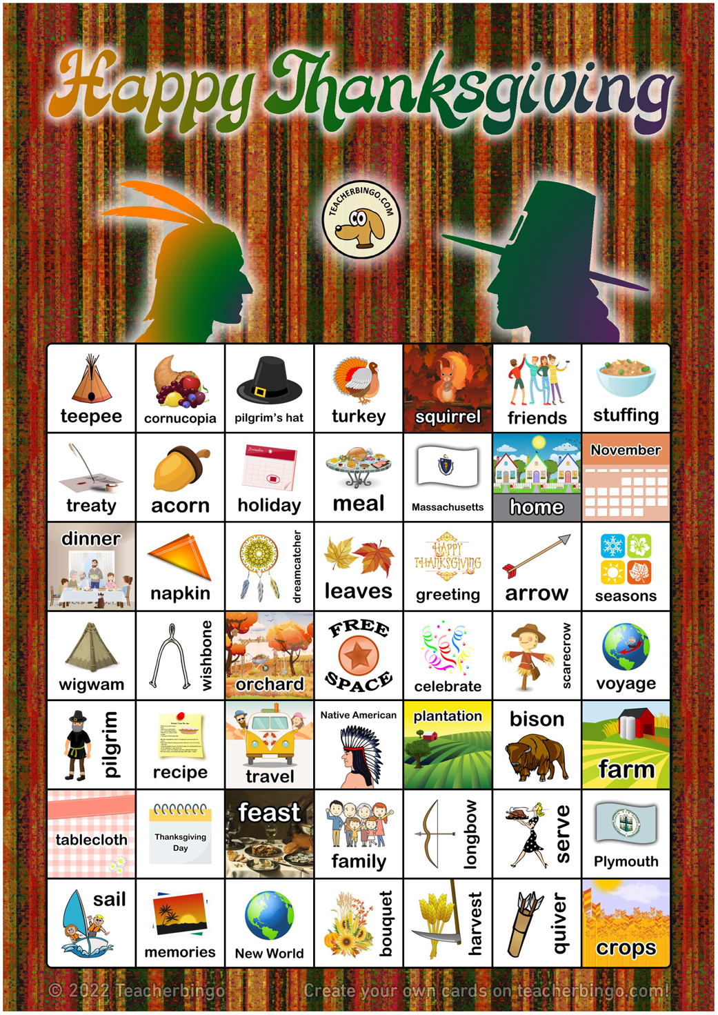 Thanksgiving Bingo Historical 7x7 (100 pages + call sheet) | Made By ...