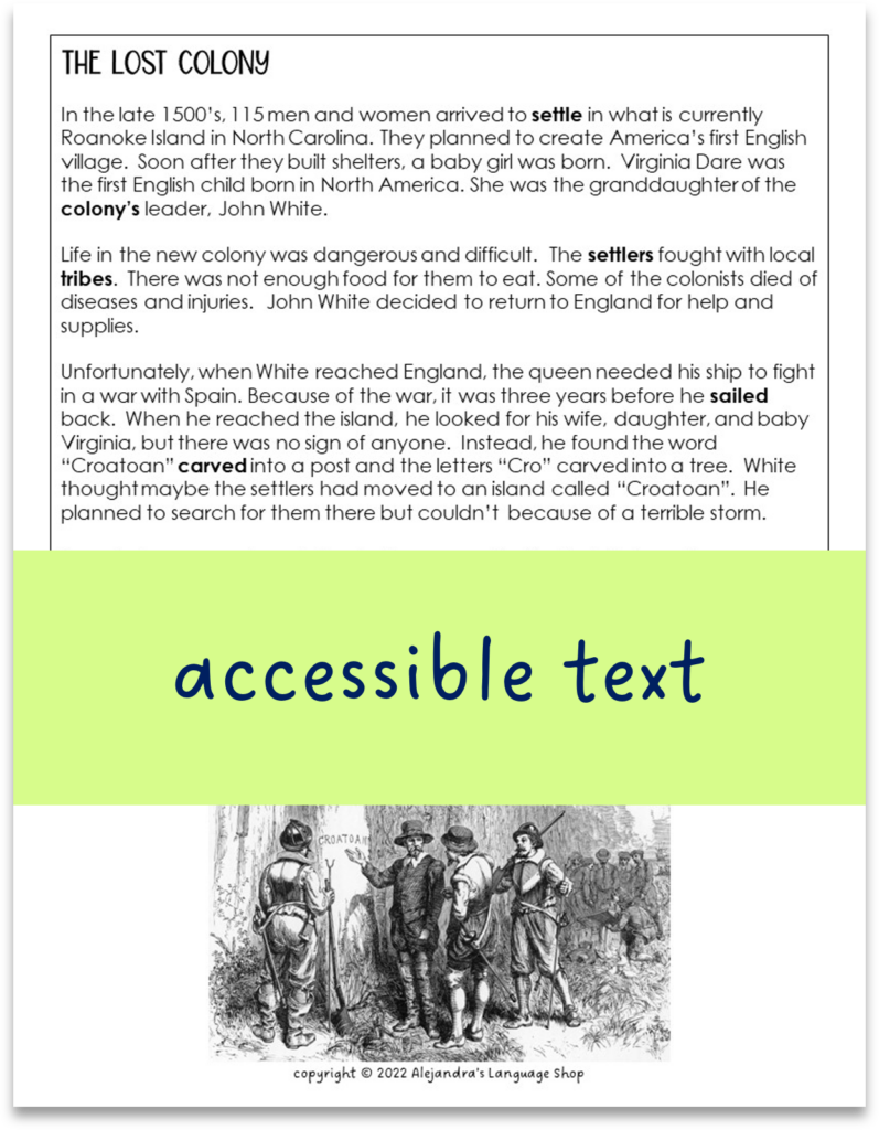 ESL Reading - High Interest Texts - The Lost Colony | Made By Teachers