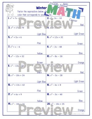 Christmas and Winter Factoring Polynomials, Polynomial Expressions a=1 ...