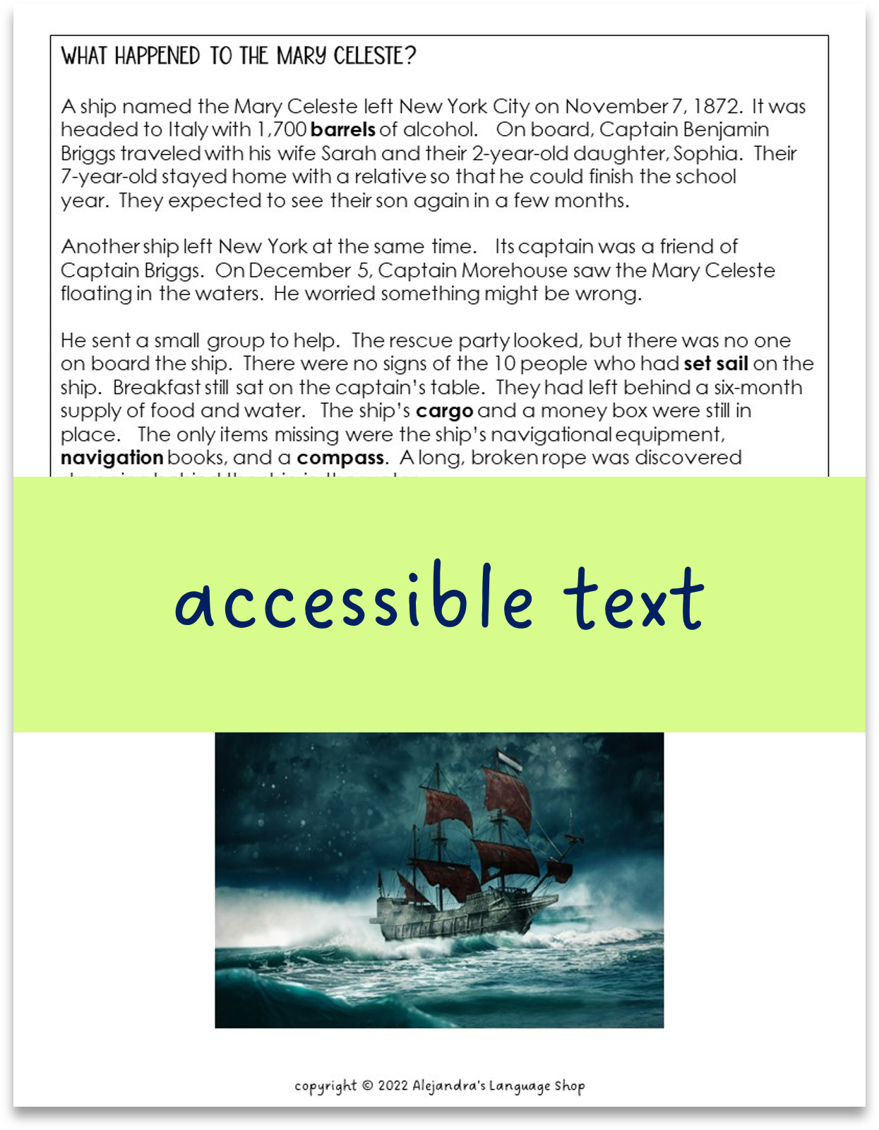 ESL High Interest Texts - The Mary Celeste | Made By Teachers