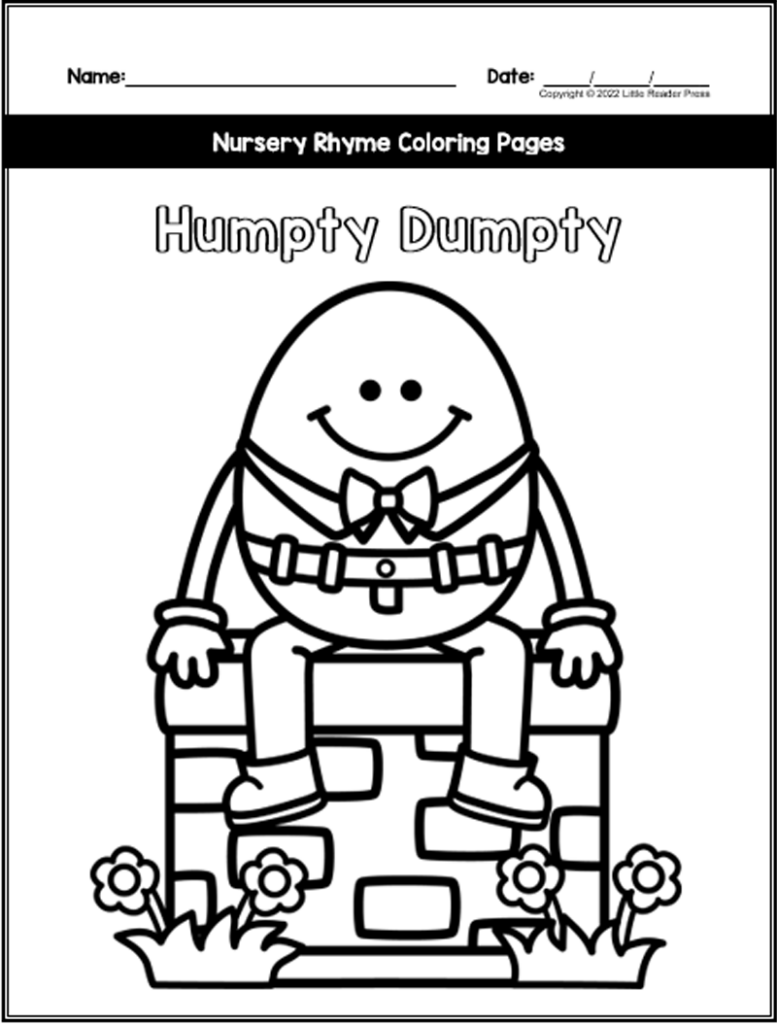 Humpty Dumpty Nursery Rhyme Coloring Pages Book | Made By Teachers