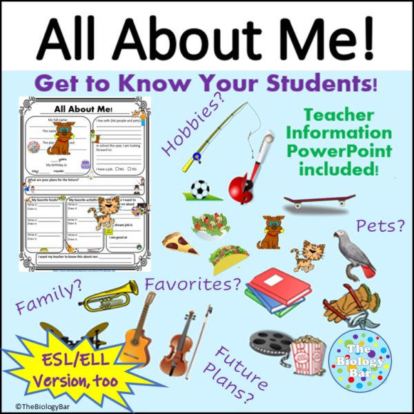 All About Me Student Information Sheet for All Students including ESL ...