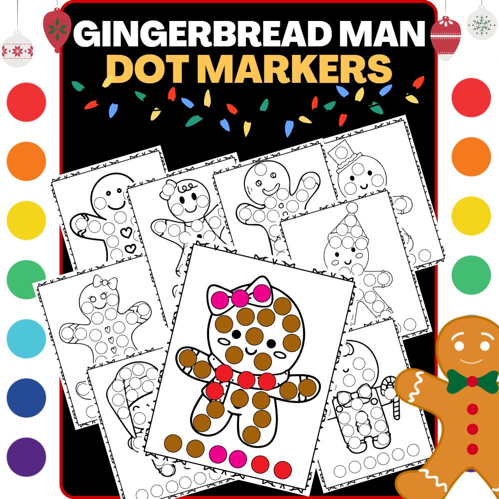 Gingerbread man Dot markers,Bingo dabbers ,Winter coloring pages for ...