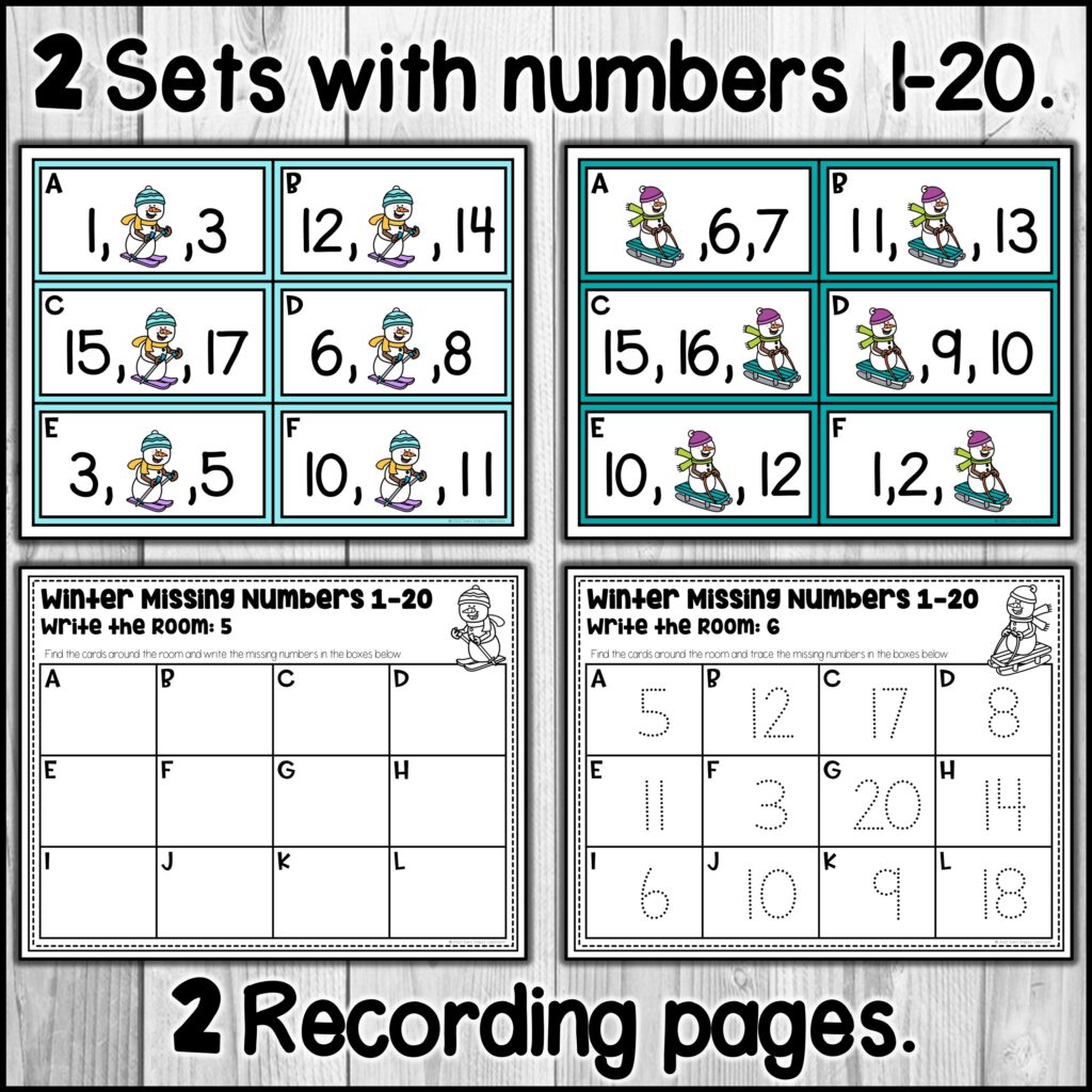 Winter Missing Numbers 1 to 20 Write the Room | Math Center | Made By ...