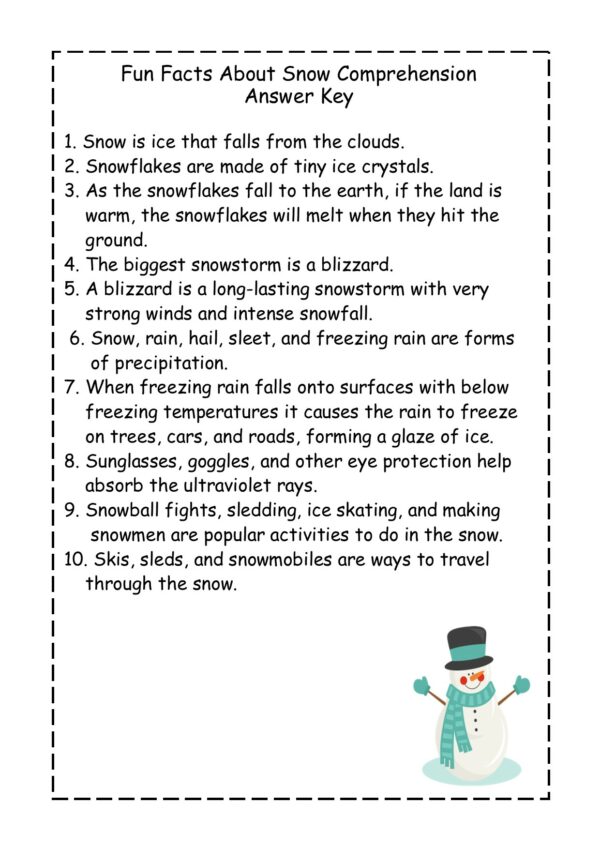 Fun Facts About Snow Reading Comprehension Passage | Made By Teachers