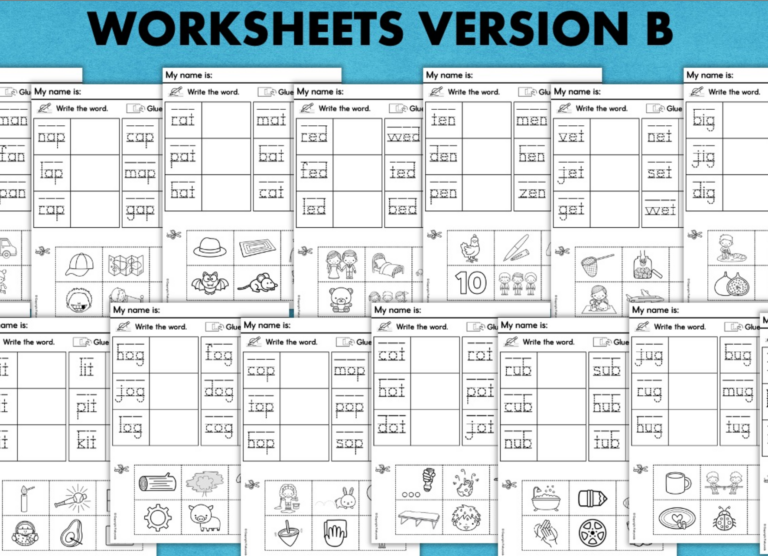CVC Word Families Worksheets Word Search Read Trace Spell Cut Glue ...