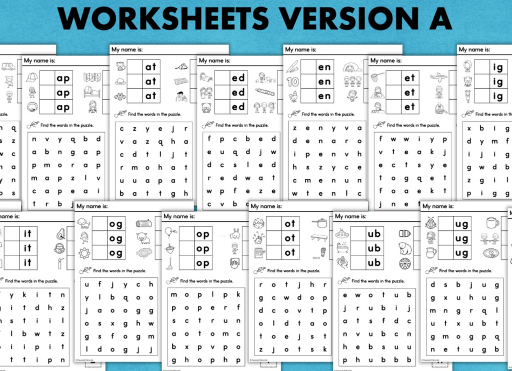 CVC Word Families Worksheets Word Search Read Trace Spell Cut Glue ...