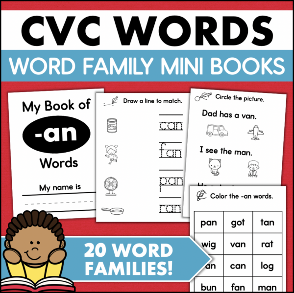 CVC Word Families Mini Books - Read Match Color | Made By Teachers