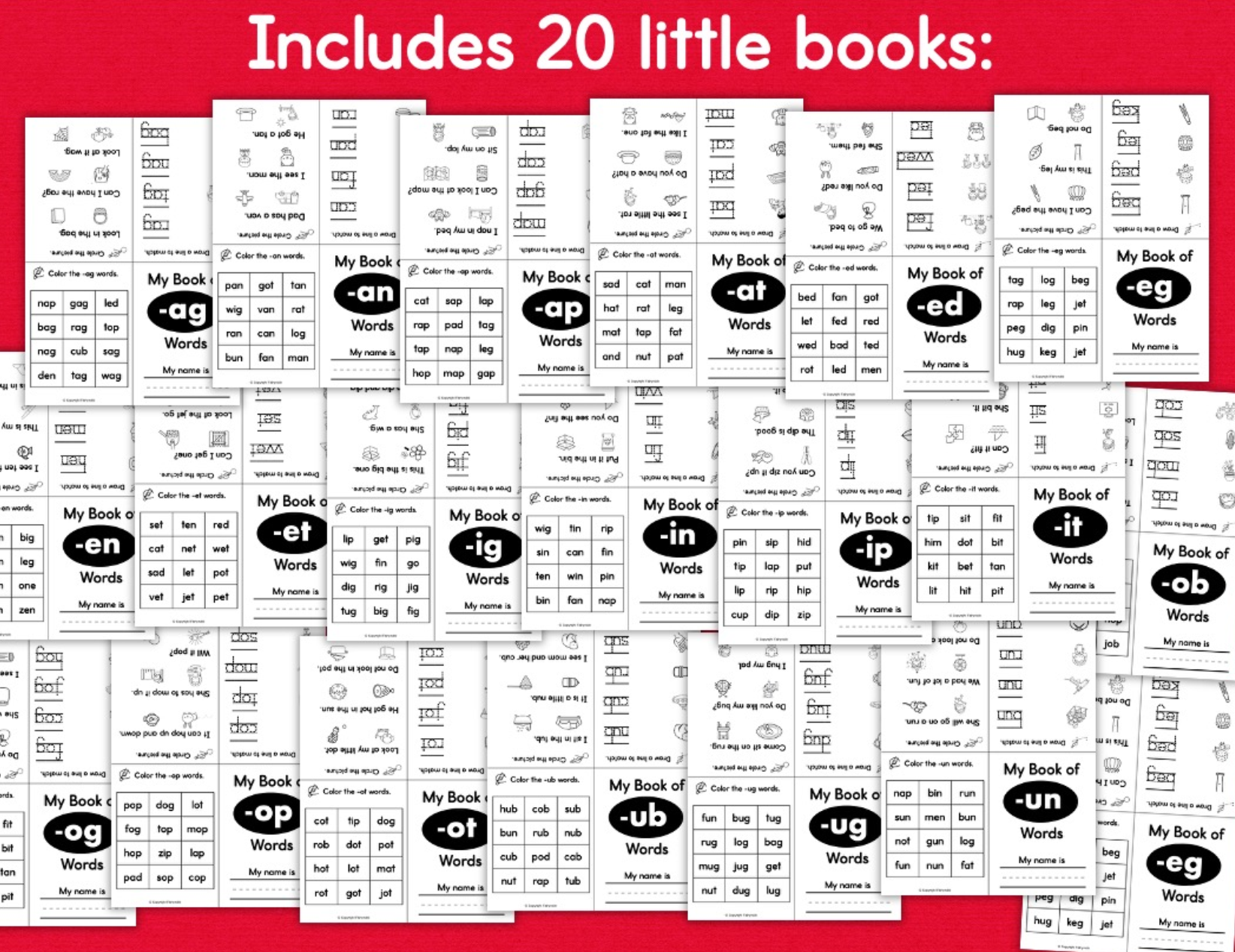 CVC Word Families Mini Books - Read Match Color | Made By Teachers