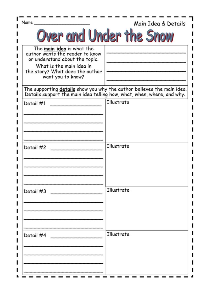 Over and Under the Snow Comprehension Main Idea Summarize Vocabulary ...