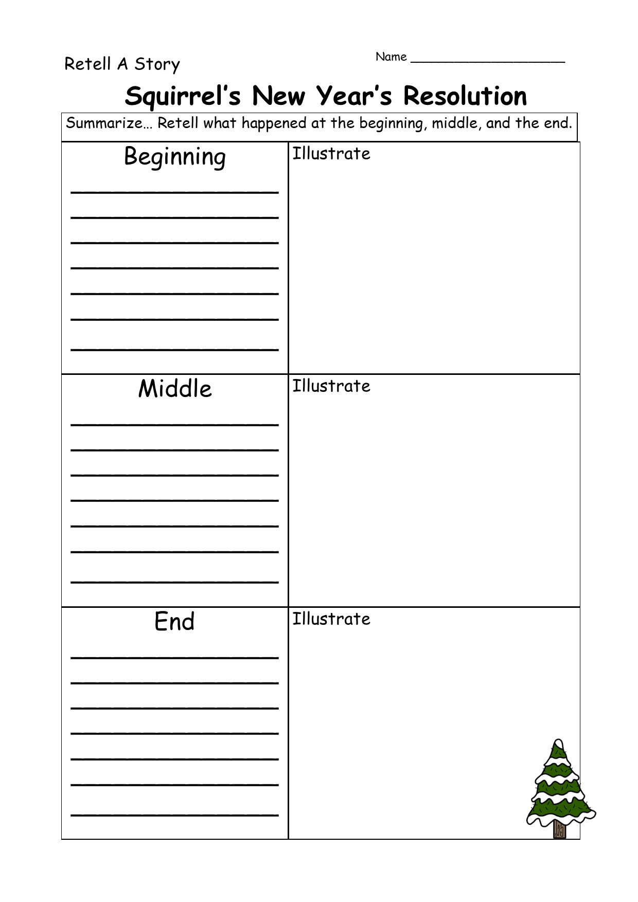 Squirrel's New Year's Resolution Retell Main Idea Summarize Character ...
