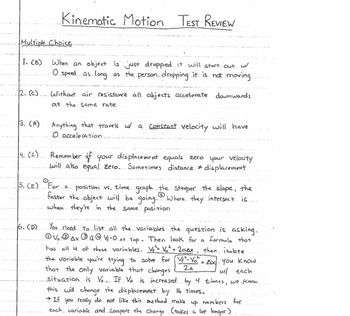 Physics: One-Dimensional Kinematics Chapter Review Sheet | Made By Teachers
