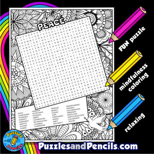 Peace Word Search Puzzle Activity Page with Coloring | Made By Teachers