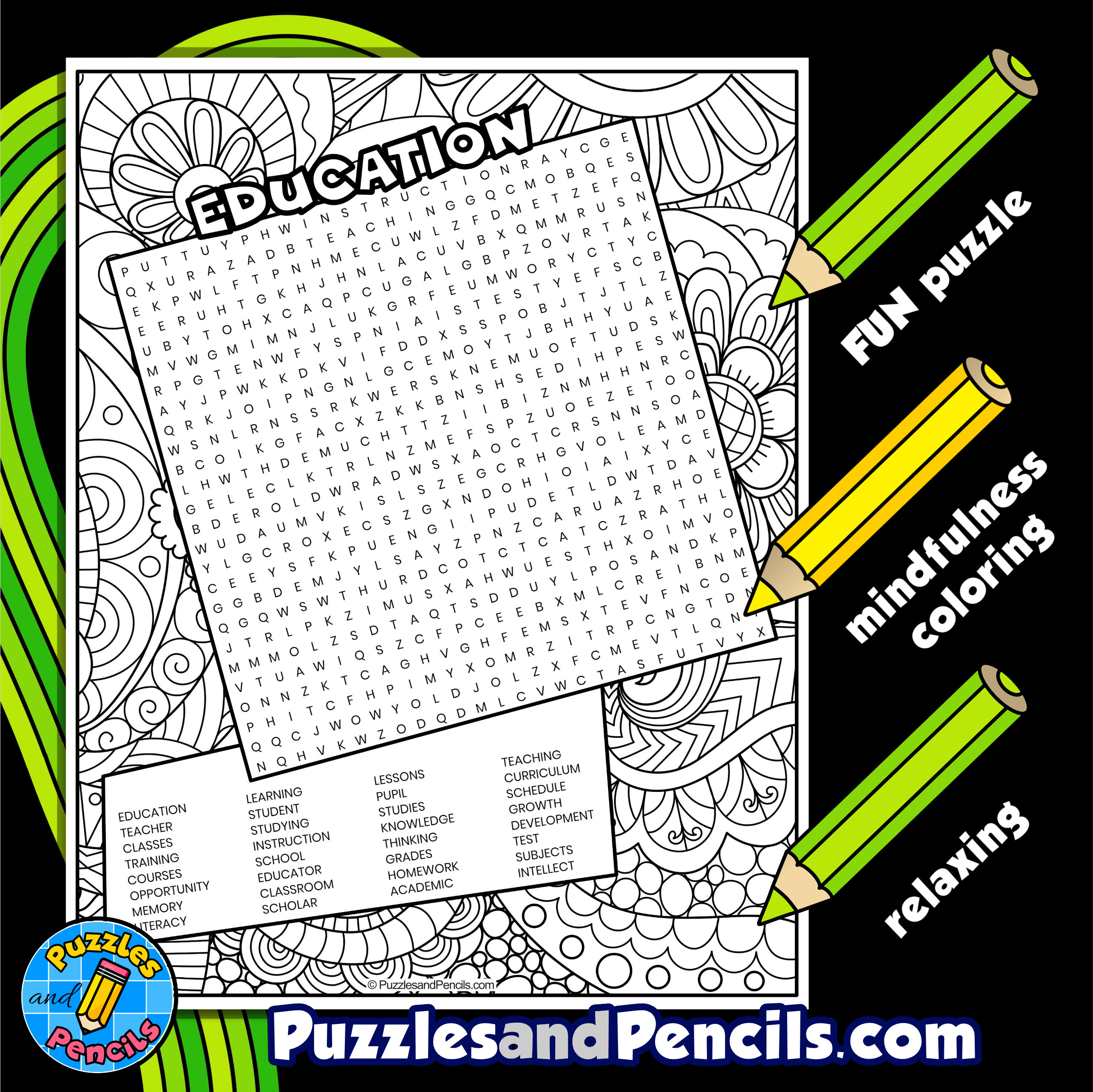Education Word Search Puzzle Activity Page with Coloring | Made By Teachers