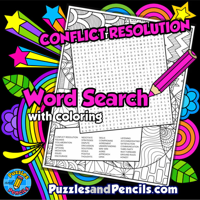 Conflict Resolution Word Search Puzzle Activity Page with Coloring ...