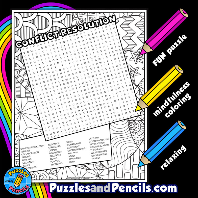 Conflict Resolution Word Search Puzzle Activity Page with Coloring ...