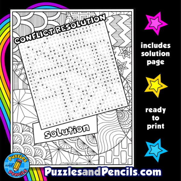 Conflict Resolution Word Search Puzzle Activity Page with Coloring ...
