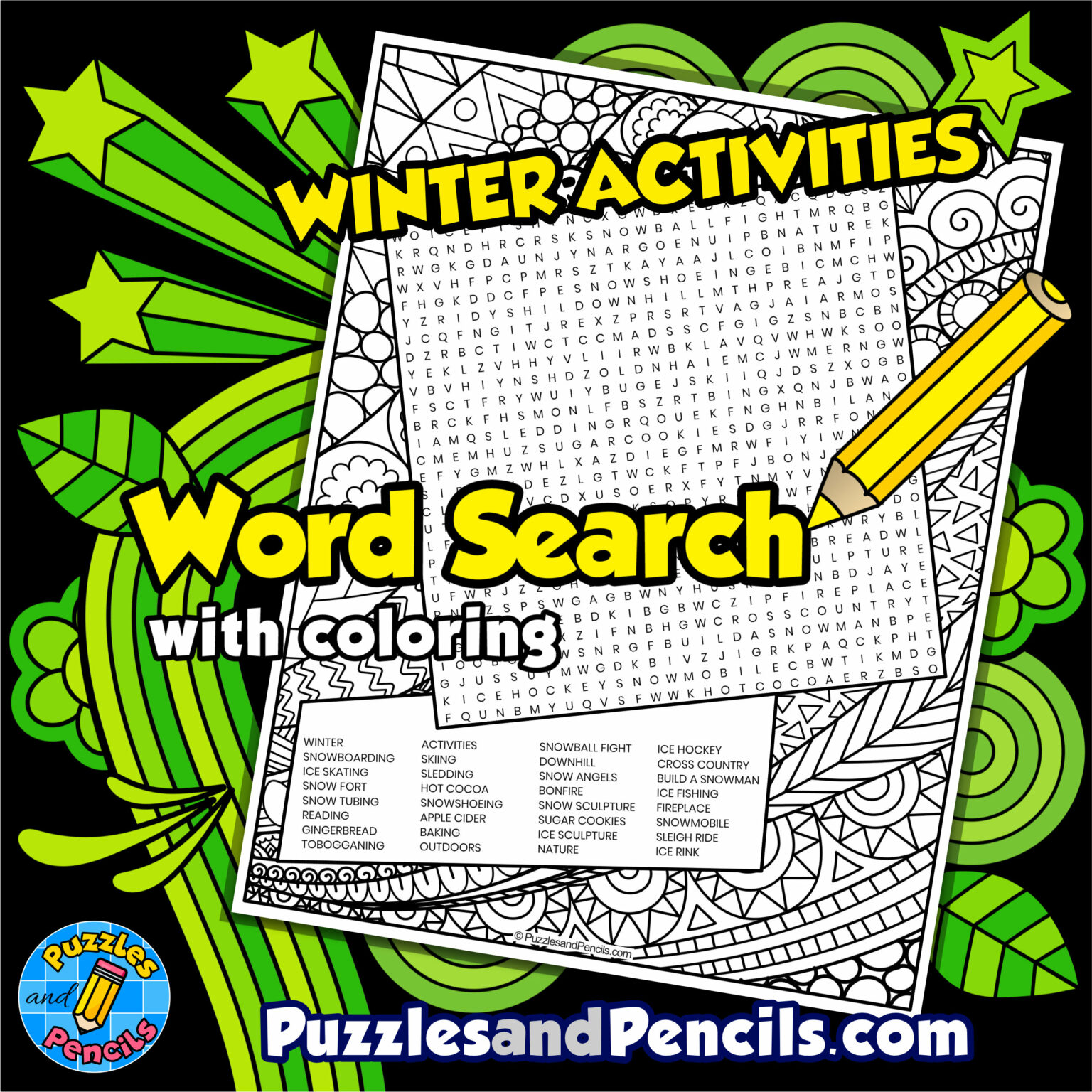 Winter Activities Word Search Puzzle Activity Page with Coloring ...