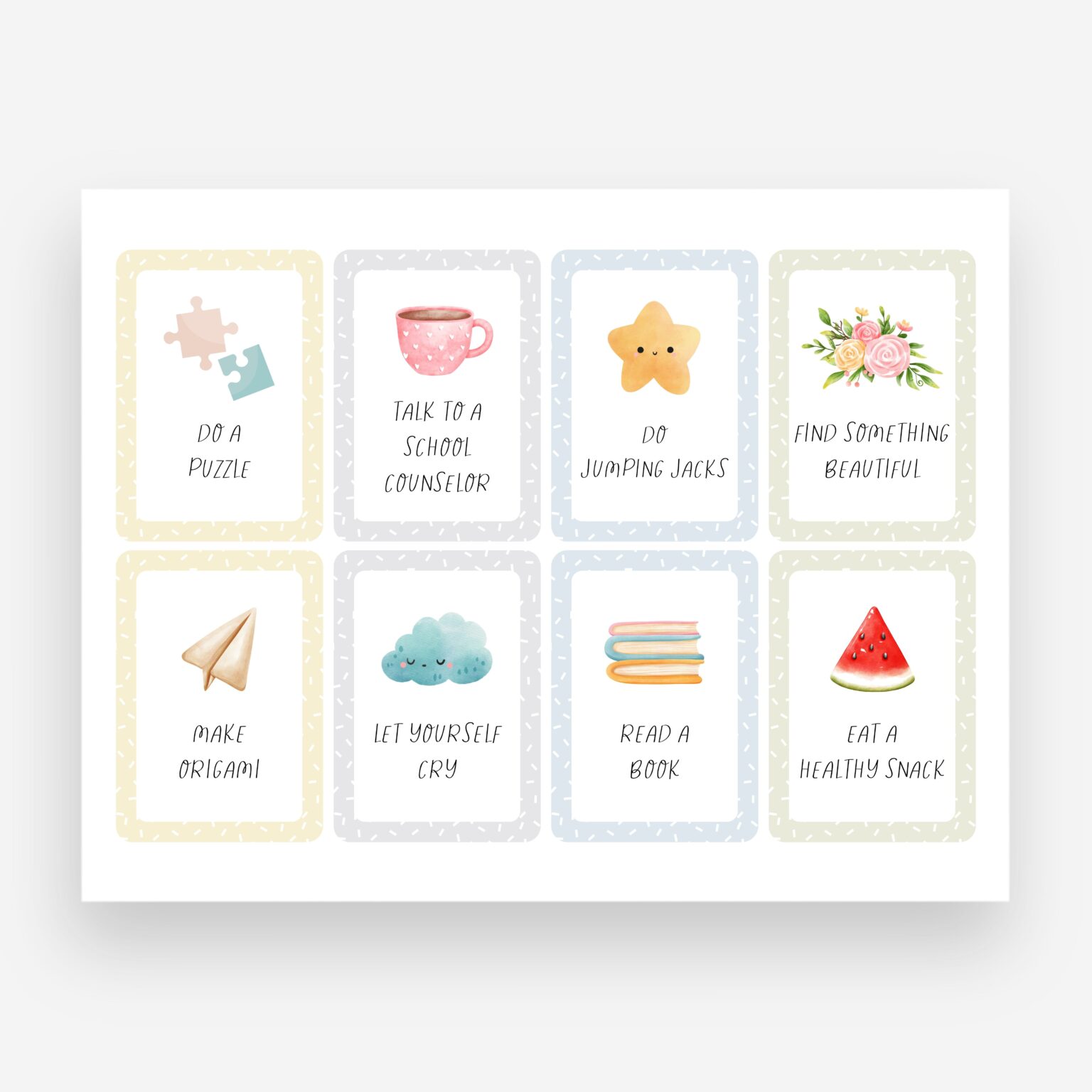 Coping skills cards original collection for kids and teens, cute pastel ...