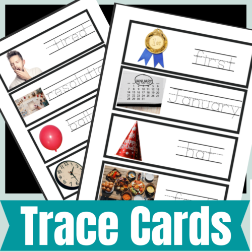 New Year's Theme Vocabulary Cards & Traceable Print Cards with Photos ...