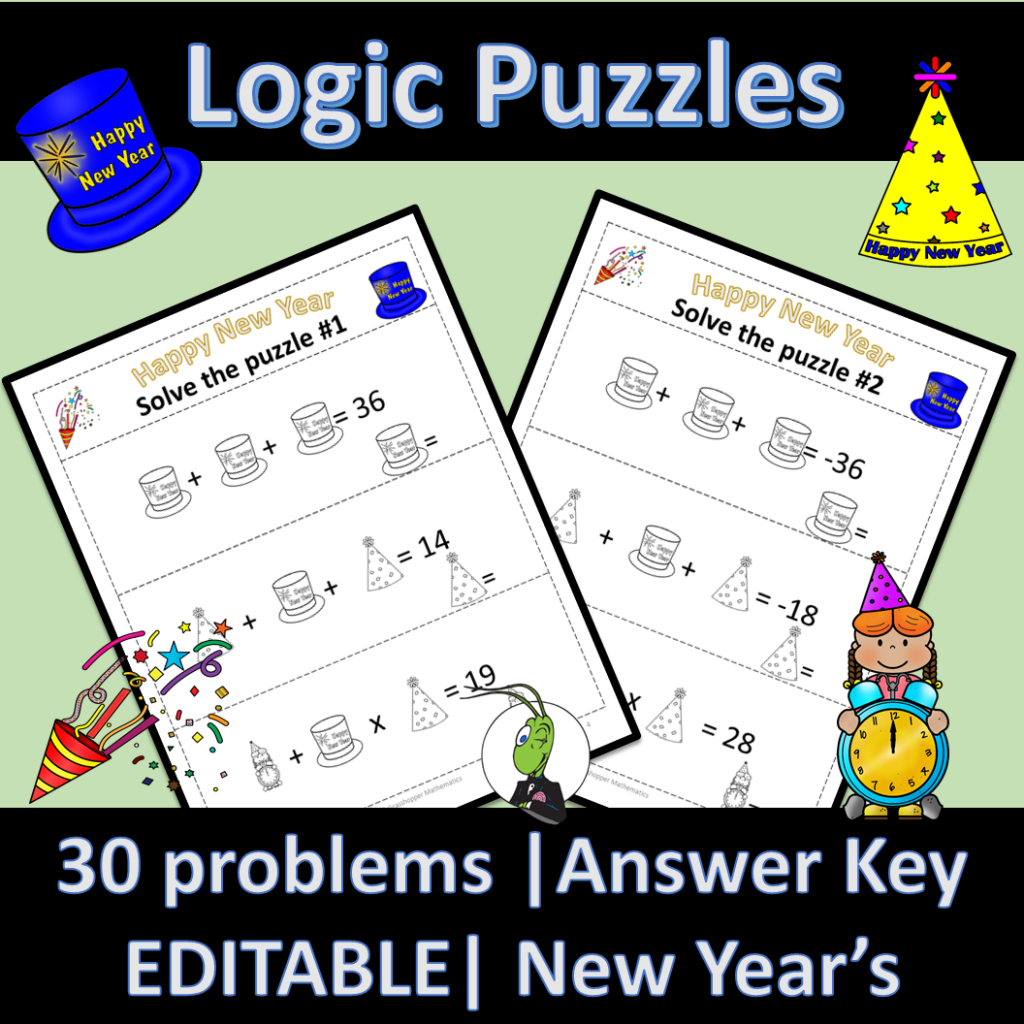 New Year's Seasonal Logic Puzzles | Number Sense | Algebra 1 | Made By ...