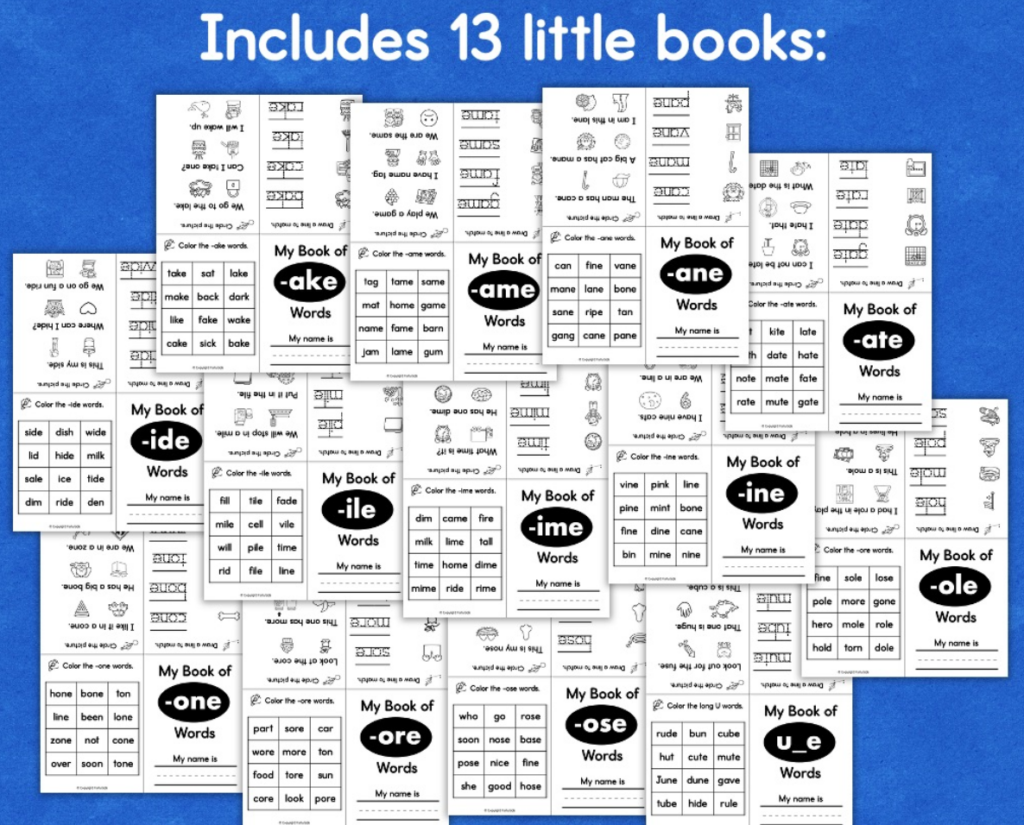 Silent E CVCe Word Families Mini Books - Read Match Color | Made By ...