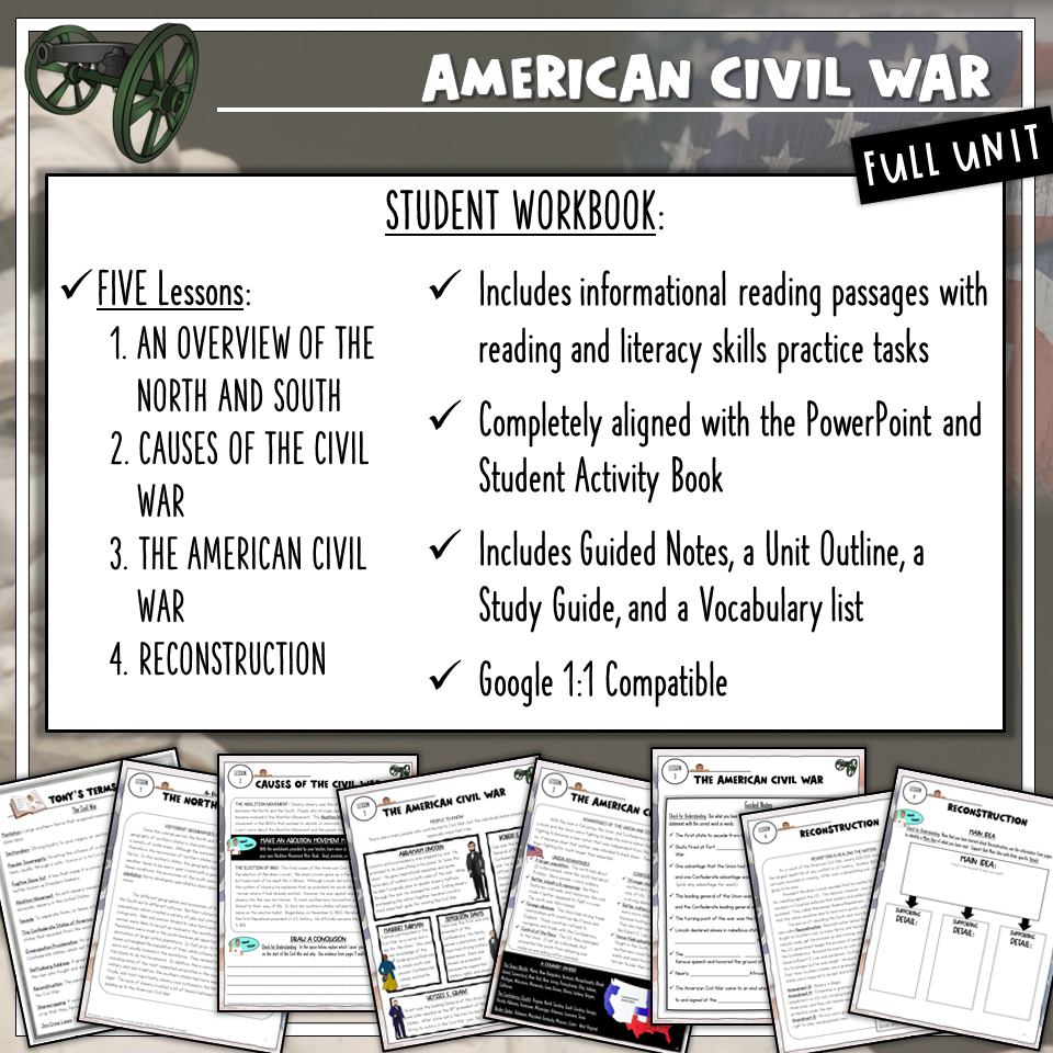 American Civil War Full Unit: Reading Passages, Activities, PowerPoint ...