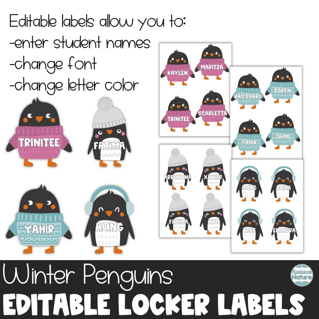 Winter Penguin Locker Labels - Editable Name Tags for Cubbies - Winter ...