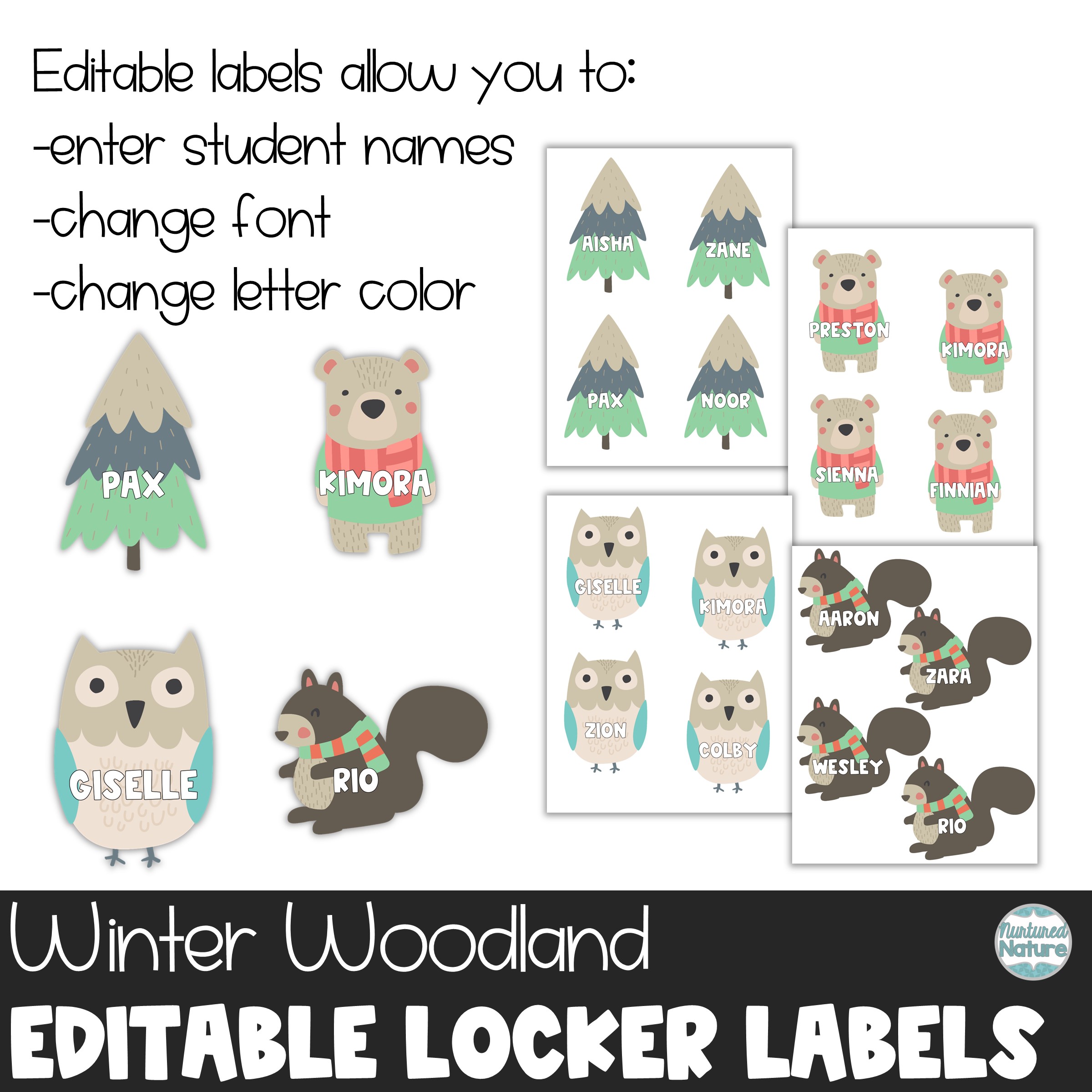Woodland Animal Locker Labels - Editable Cubby Tags - Winter Classroom ...