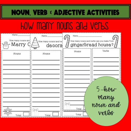 Noun, verb & adjective activities | Grammar printable and no prep ...