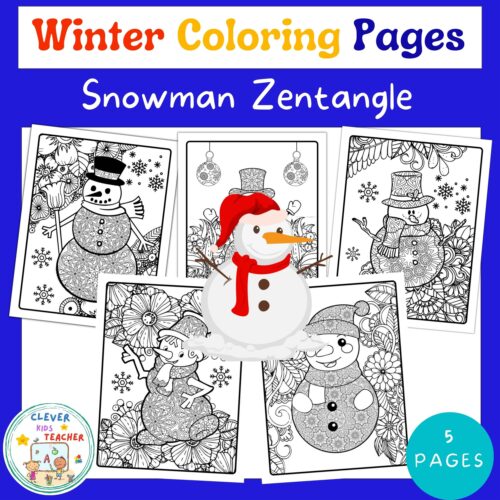 Winter Snowman Zentangle Coloring Pages | December No prep Winter ...