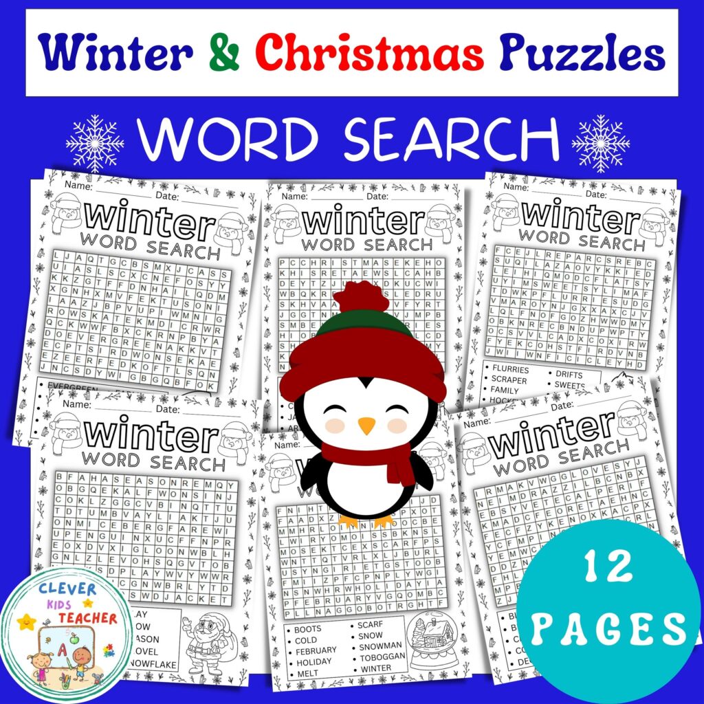 Winter Themed Word Search Puzzles | December No prep Winter Activities ...