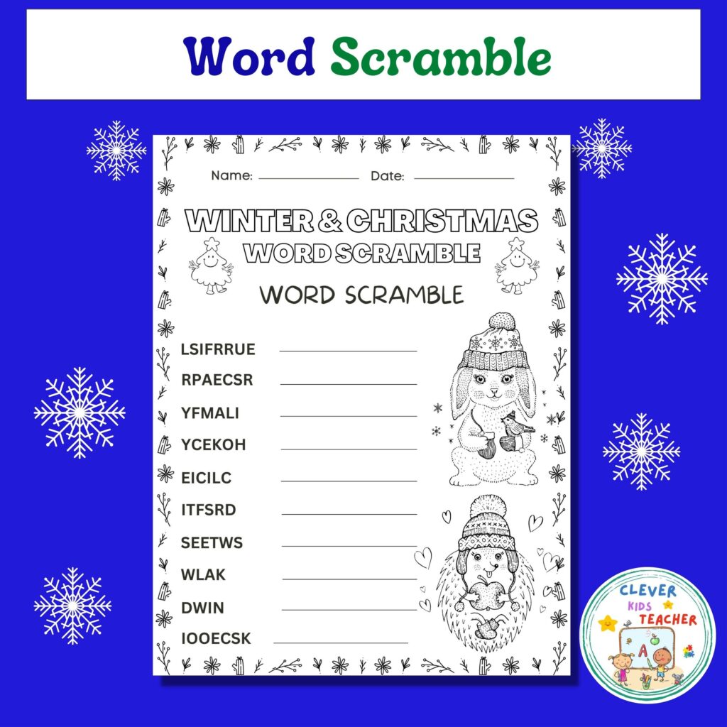 Winter Themed Word Scramble | December No prep Christmas Activities (60 ...