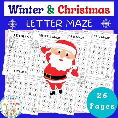 Winter Themed Alphabet Maze Worksheets | Christmas Letter Recognition ...