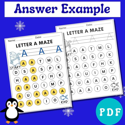 Winter Themed Alphabet Maze Worksheets | Christmas Letter Recognition ...