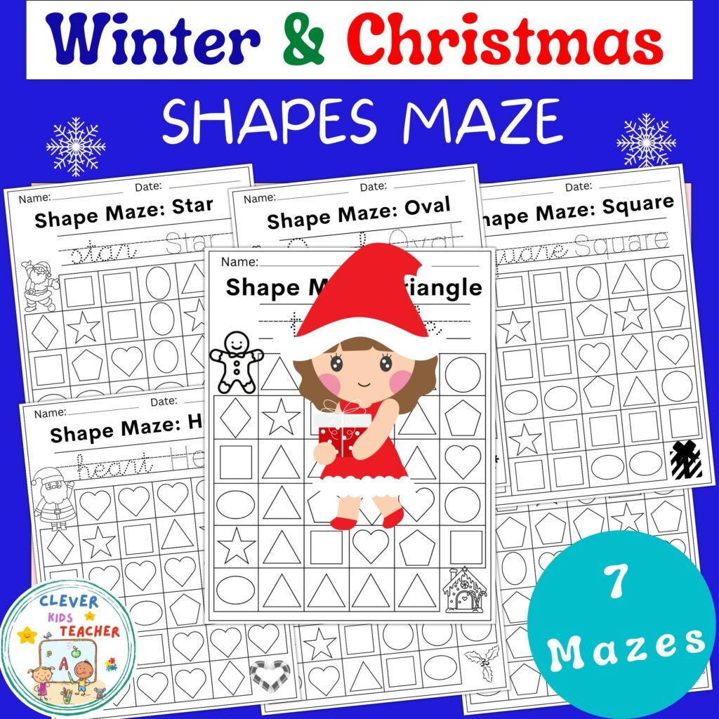 Christmas And Winter Shapes Mazes Worksheet | December No prep ...