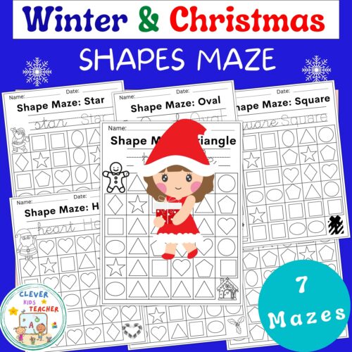 Christmas And Winter Shapes Mazes Worksheet | December No prep ...