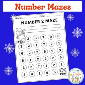 Winter Themed Number Mazes Worksheets | Christmas Numbers Recognition ...