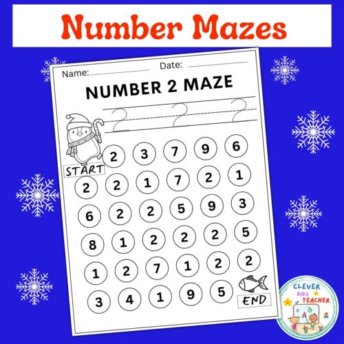 Winter Themed Number Mazes Worksheets | Christmas Numbers Recognition ...