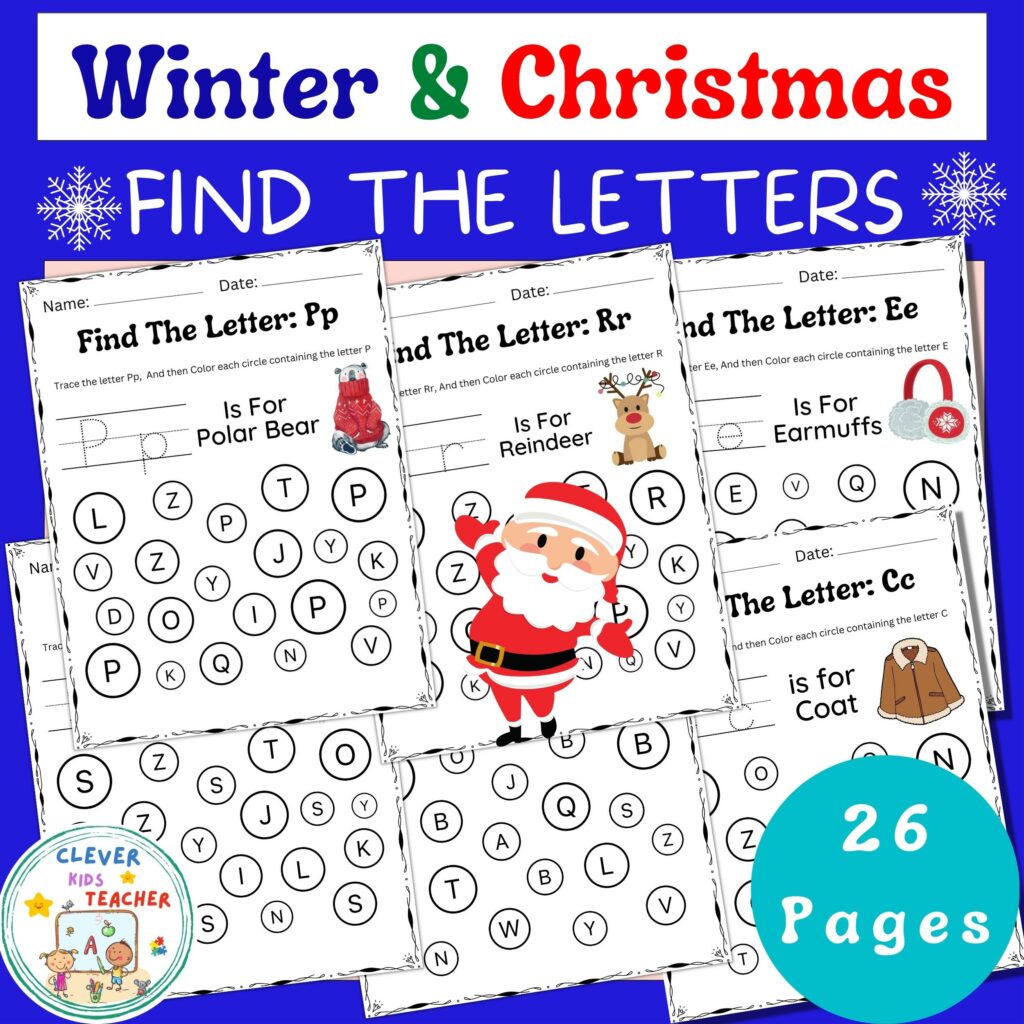 Winter & Christmas Find The Letters Worksheets | Alphabet Recognition ...